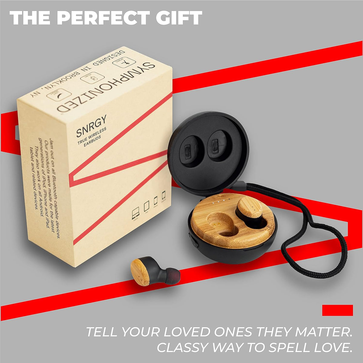 Symphonized SNRGY - True Wireless Wood Earbuds Headphones with Chargin